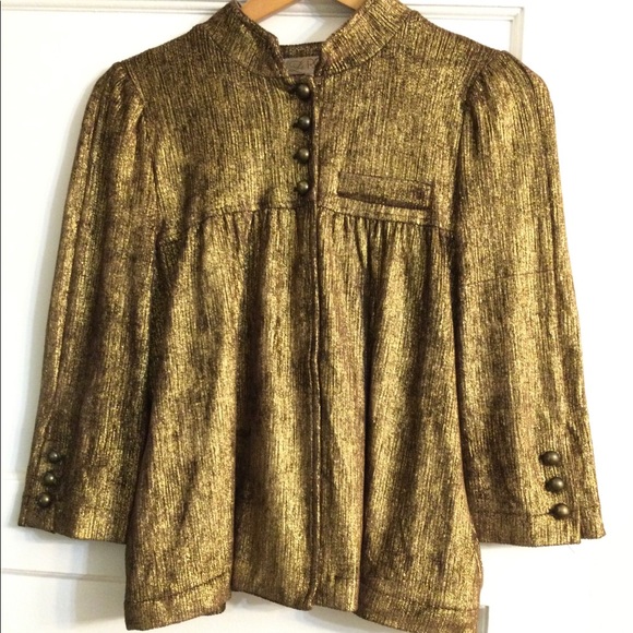 LaRok | Sweaters | Larok Metalic Gold Cardigan Sweater 34 Sleeve L ...